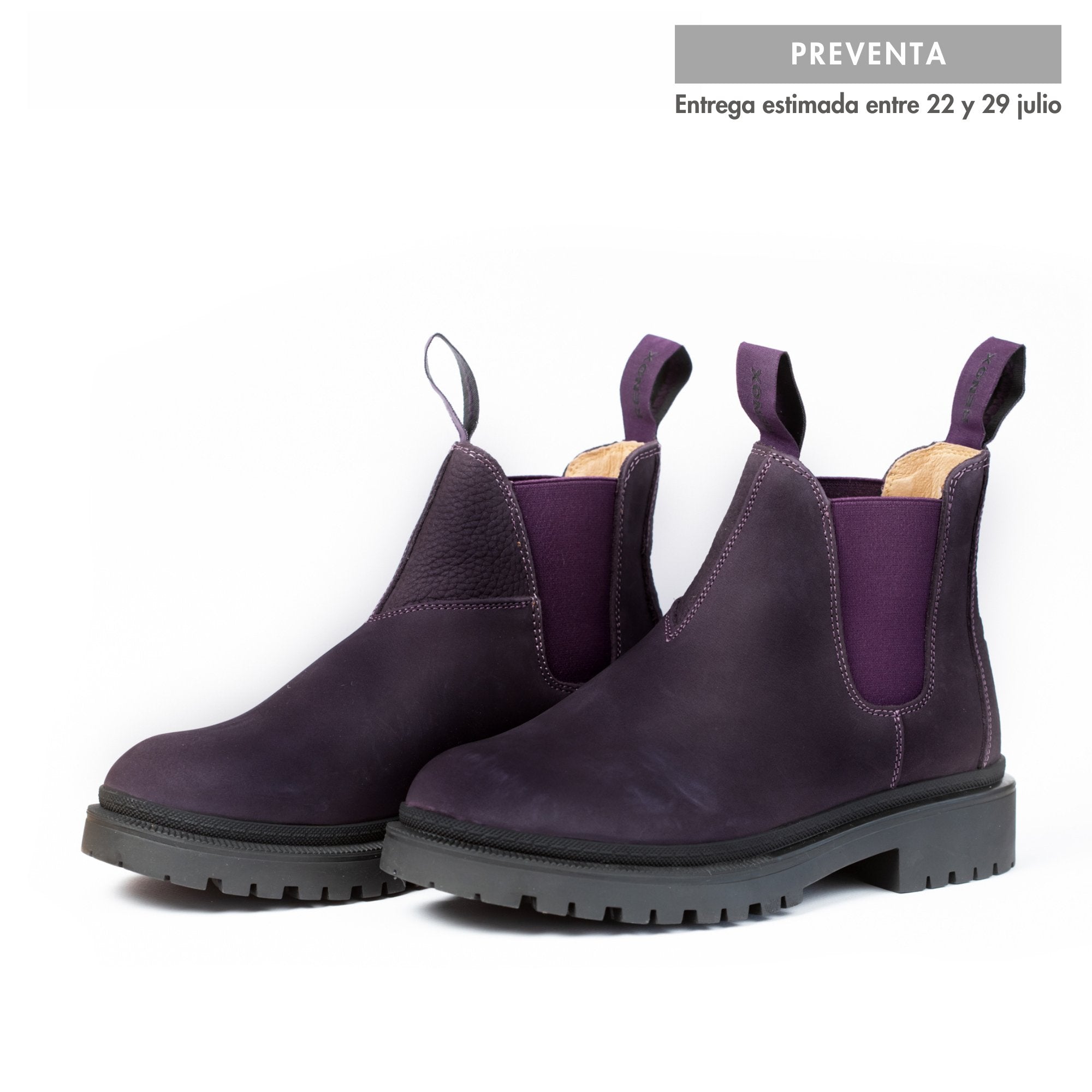 Renox Botines Chelsea Cuero Impermeable Café Mujer Morado Oscuro